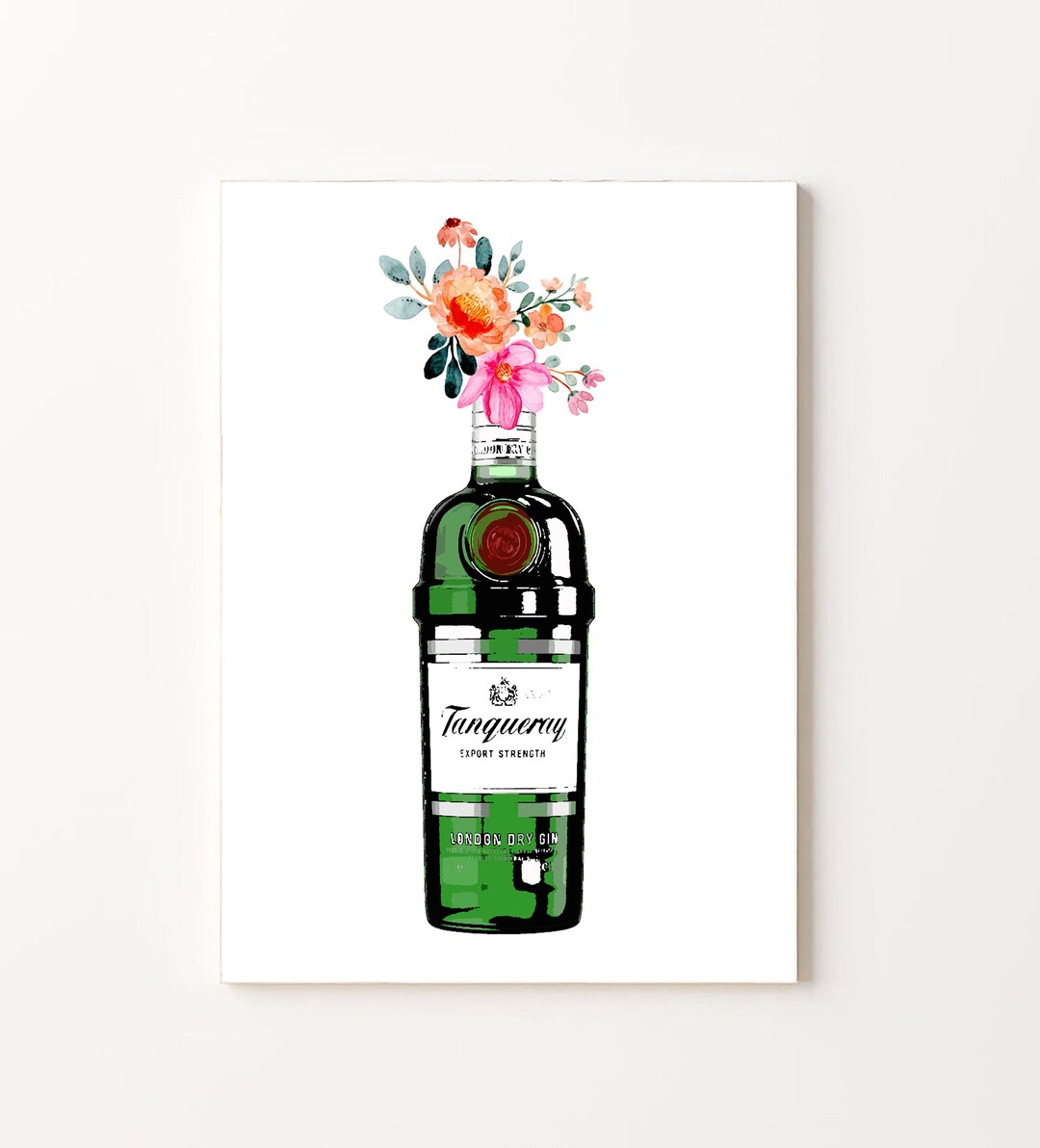 Gin Print | Tanqueray Gin Poster | Bar Cart Art | Gin and Flowers Art ...