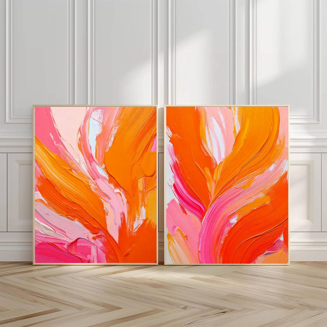Orange and Pink Art Set | 2 Prints | Vibrant Pink and Orange Decor ...