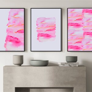 Pink Painting Set of 3 Prints | Hot Pink Wall Art | Pink Aesthetic Wall ...