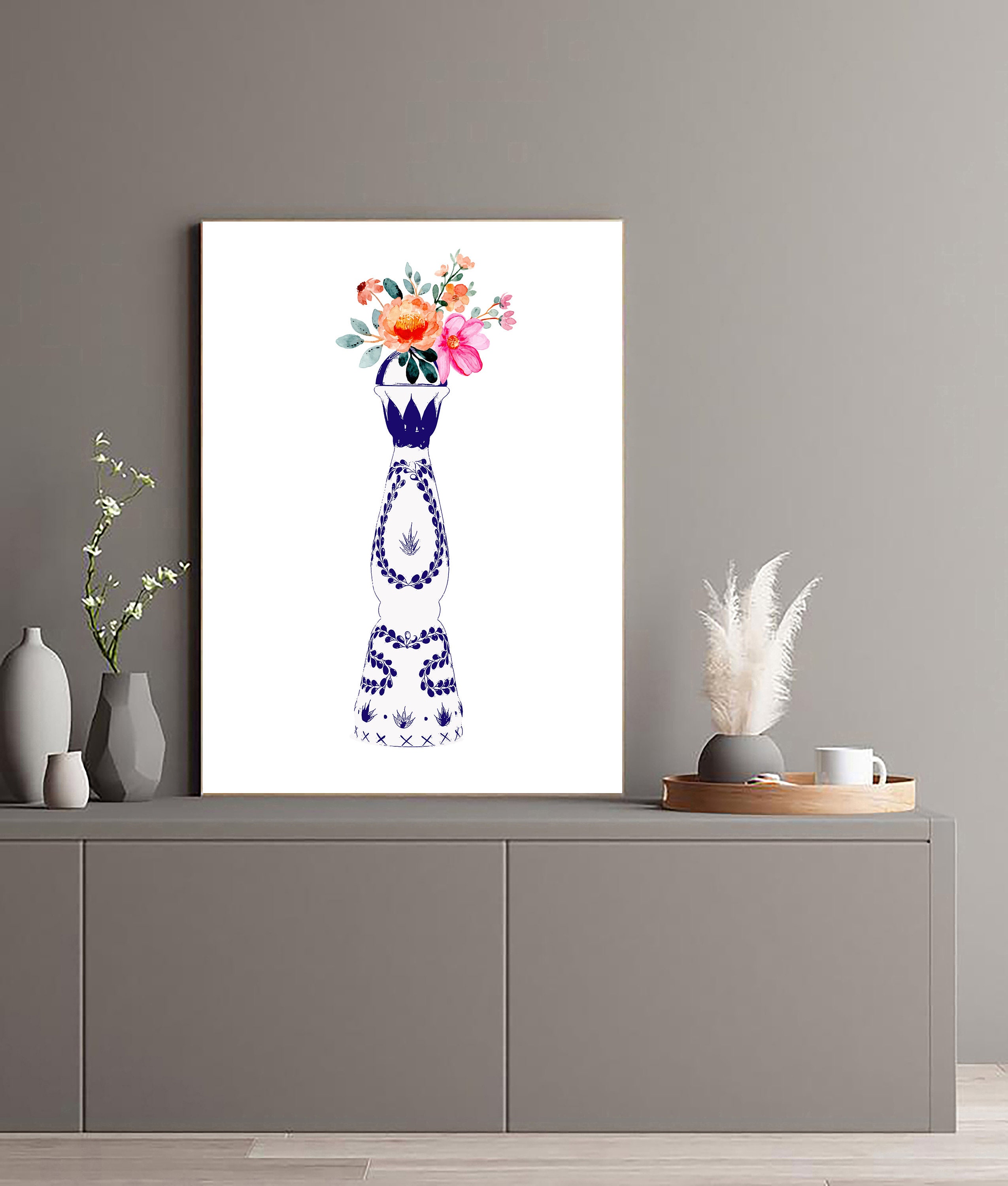 Clase Azul Tequila & Flowers Art Print: Bar Cart Decor (digital ...