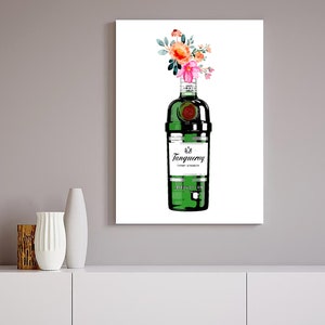 Gin Print | Tanqueray Gin Poster | Bar Cart Art | Gin and Flowers Art ...