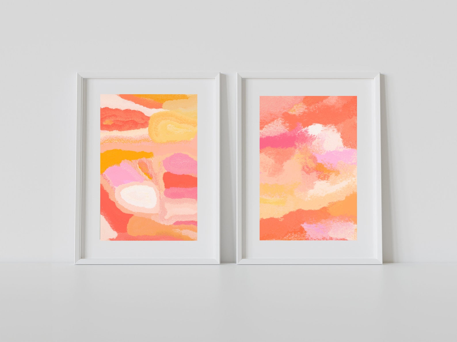 Orange and Pink Art Set of Two Prints Pink Posters - Etsy