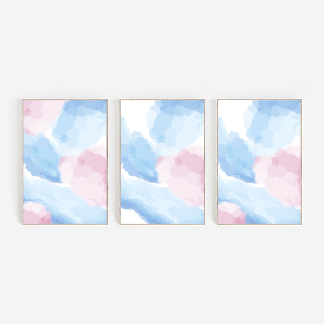 Light Blue and Pink Wall Art Prints | Wall Decor Set of Three Prints ...