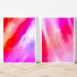 Pink and Purple Print | Neon Pink Poster | Purple and Pink Art | Set of ...