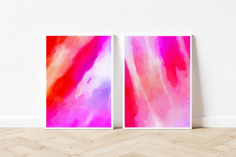 Pink and Purple Print | Neon Pink Poster | Purple and Pink Art | Set of ...