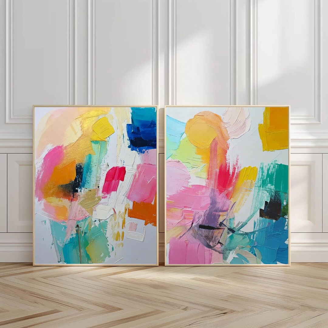 Bright Abstract Paintings | Set of 2 Prints | Dreamy Colours Prints ...
