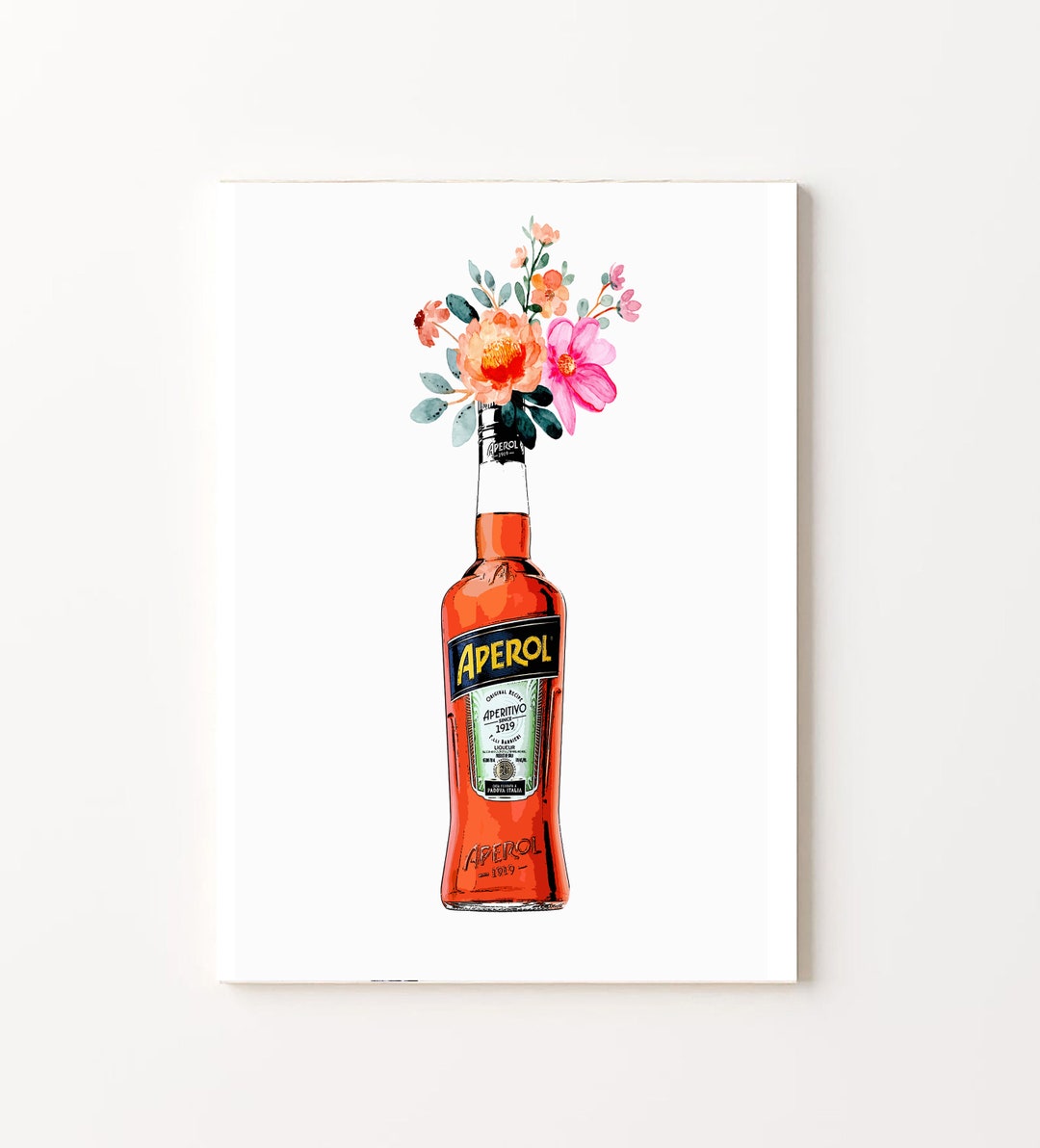 Aperol Bottle With Flowers Poster | Bar Cart Wall Art | Aperol Spritz ...
