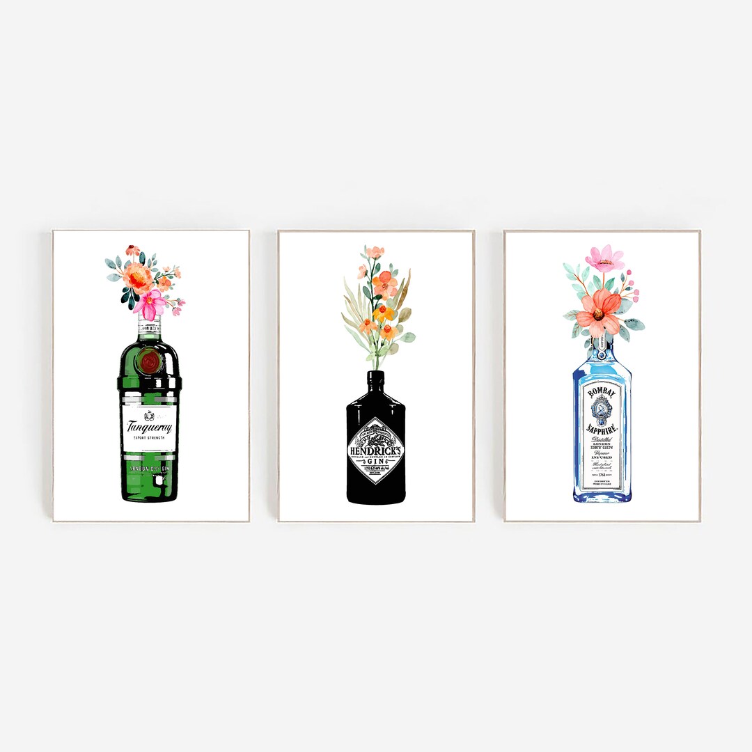 Gin Prints Set: Floral Liquor Bar Art (digital Download) - Etsy