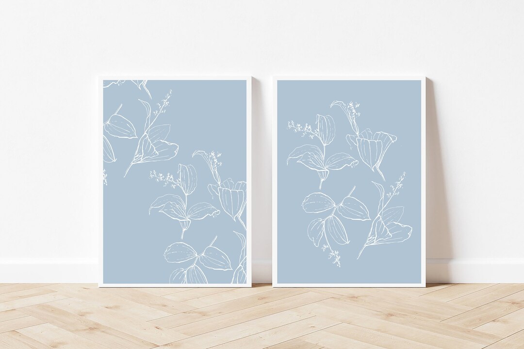 Light Blue Wall Art | Set of 2 Blue Prints | Blue Floral Posters ...