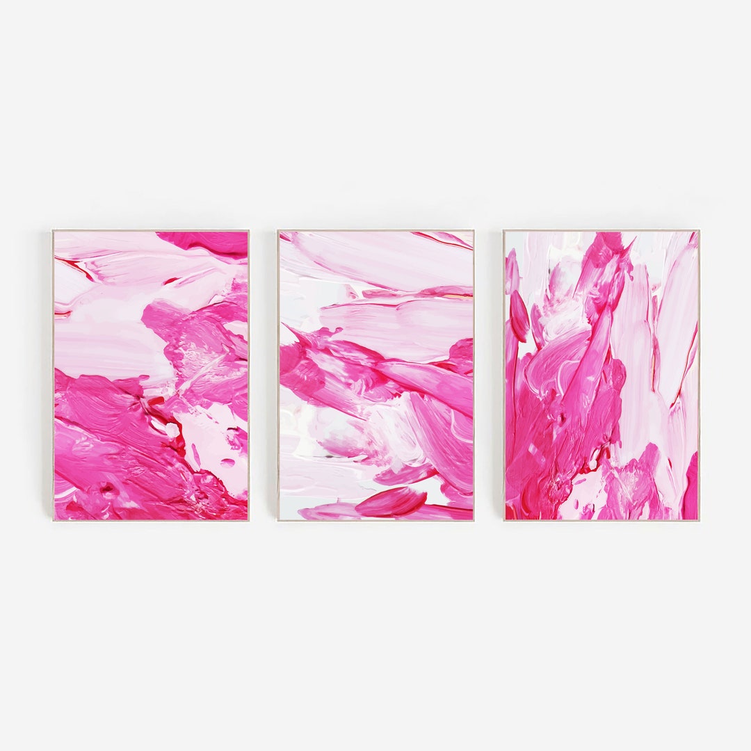 Hot Pink Wall Art Set of 3 Prints | Preppy Room Decor | Matching Pink ...