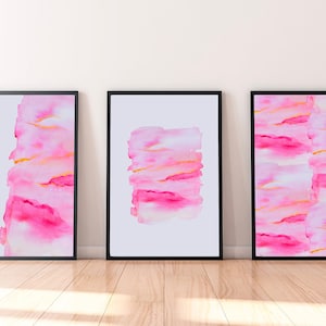 Pink Painting Set of 3 Prints | Hot Pink Wall Art | Pink Aesthetic Wall ...