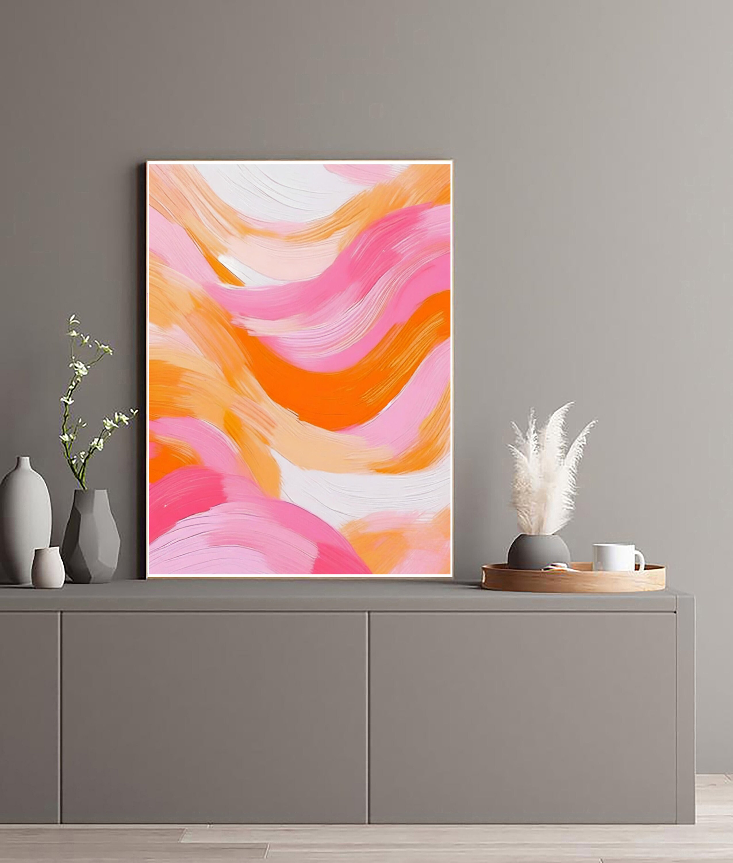 Orange und Pink Malerei | Rosa und Orange Dekor | Kunst Pink | Neon ...