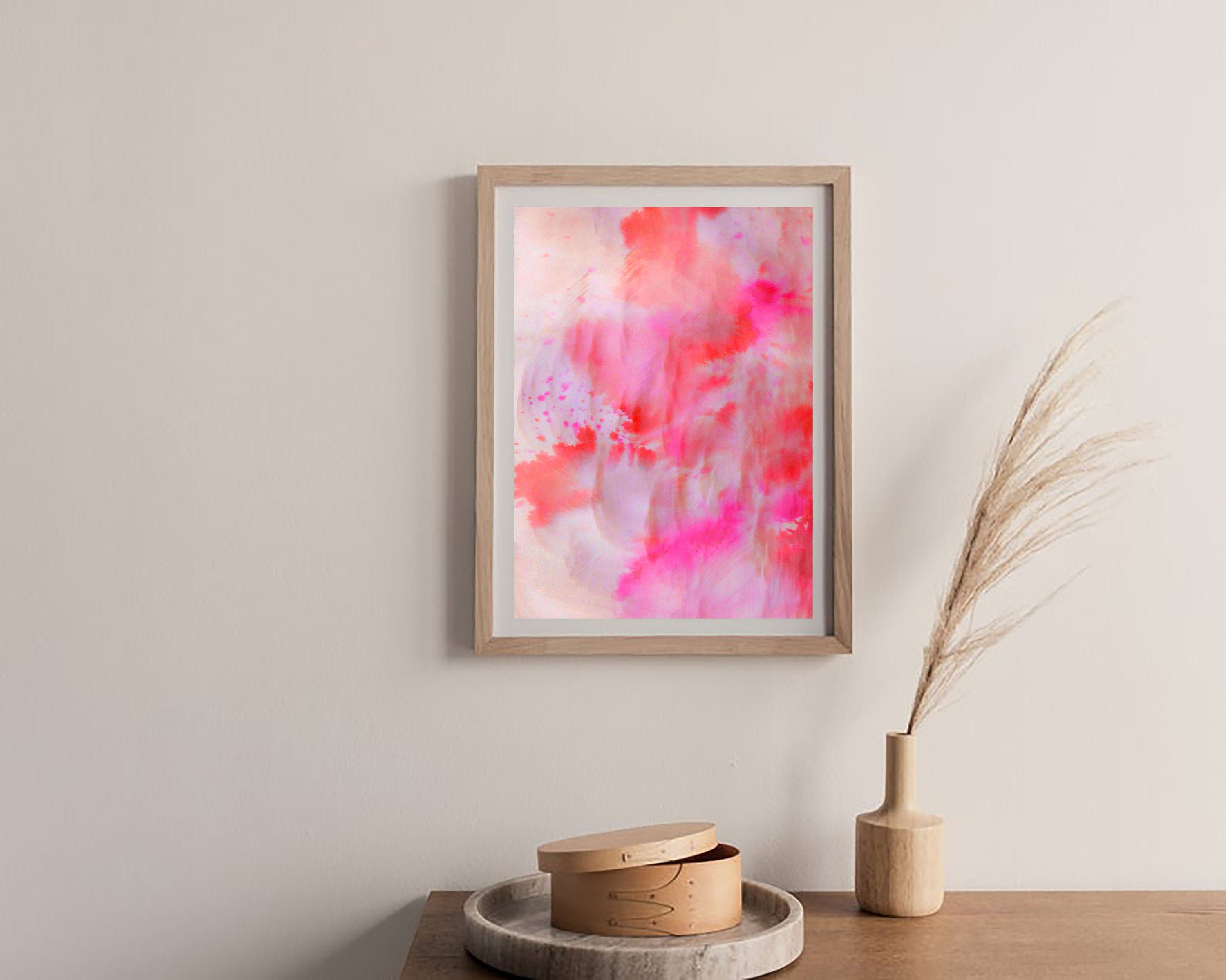 Neon Pink Abstract Ink Painting Bright Pink Modern Wall - Etsy UK