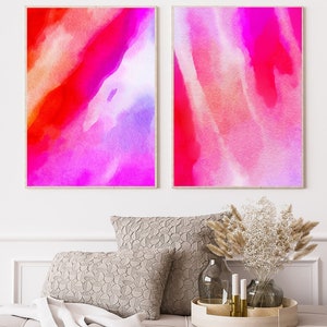 Pink and Purple Print | Neon Pink Poster | Purple and Pink Art | Set of ...