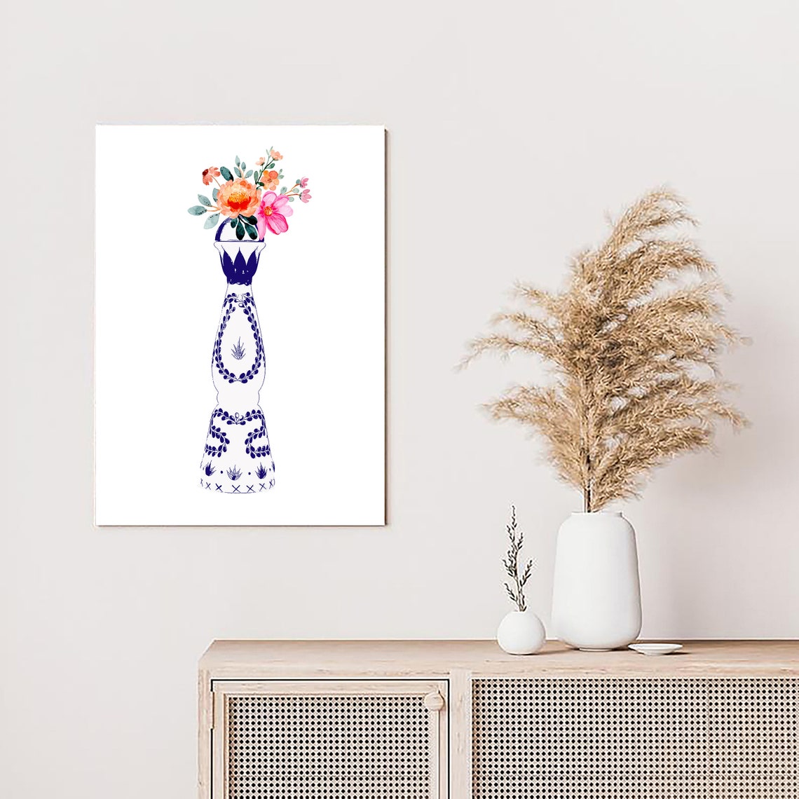Clase Azul Tequila & Flowers Art Print: Bar Cart Decor (digital ...