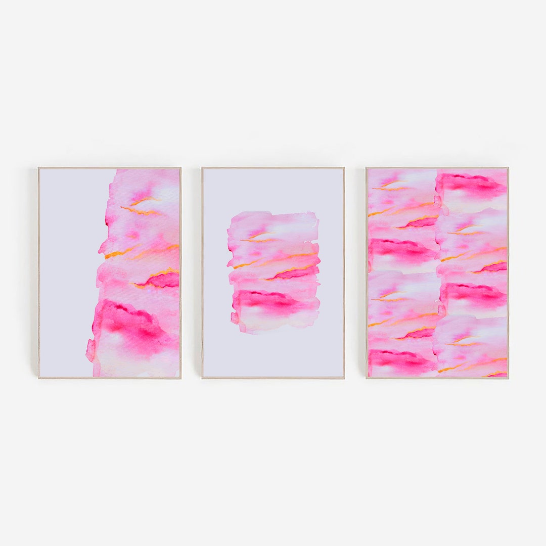 Pink Painting Set of 3 Prints | Hot Pink Wall Art | Pink Aesthetic Wall ...