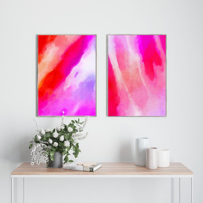 Pink and Purple Print | Neon Pink Poster | Purple and Pink Art | Set of ...
