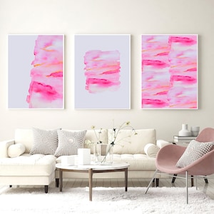 Pink Painting Set of 3 Prints | Hot Pink Wall Art | Pink Aesthetic Wall ...