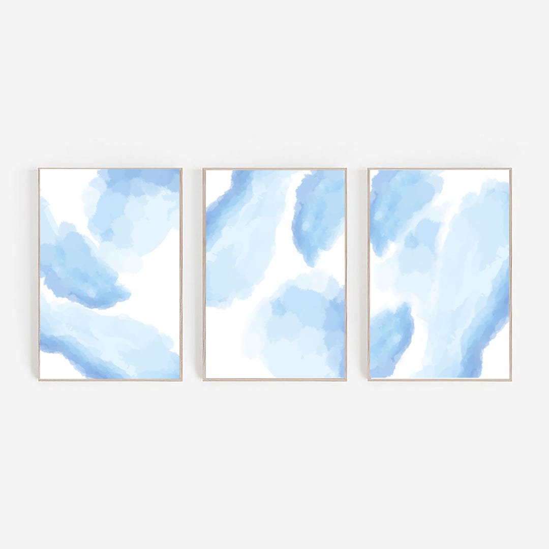 Light Blue Abstract Watercolor Art Prints - Set of 3 (digital Download ...