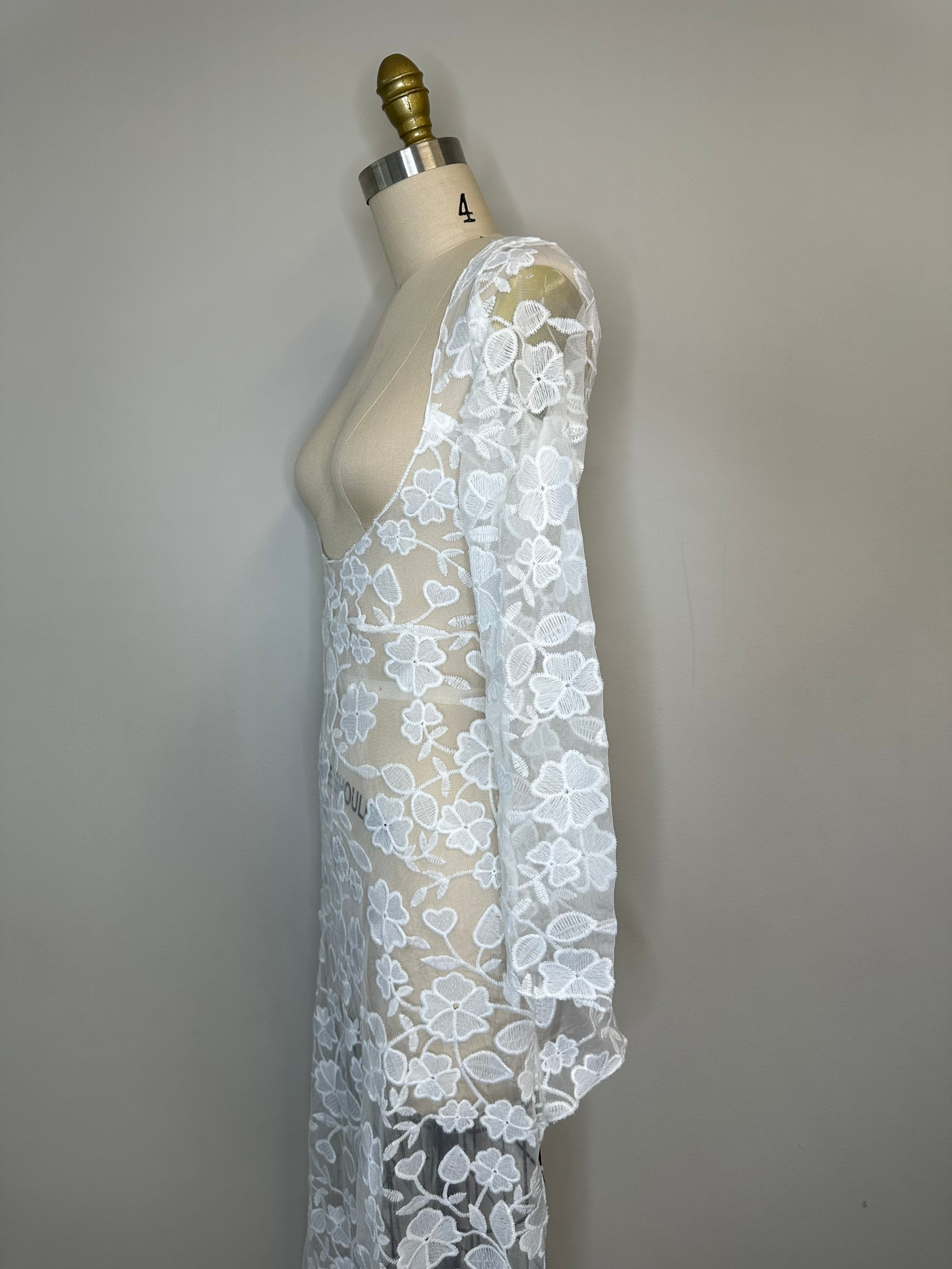 White Sheer Flower Negligee Gown - Etsy