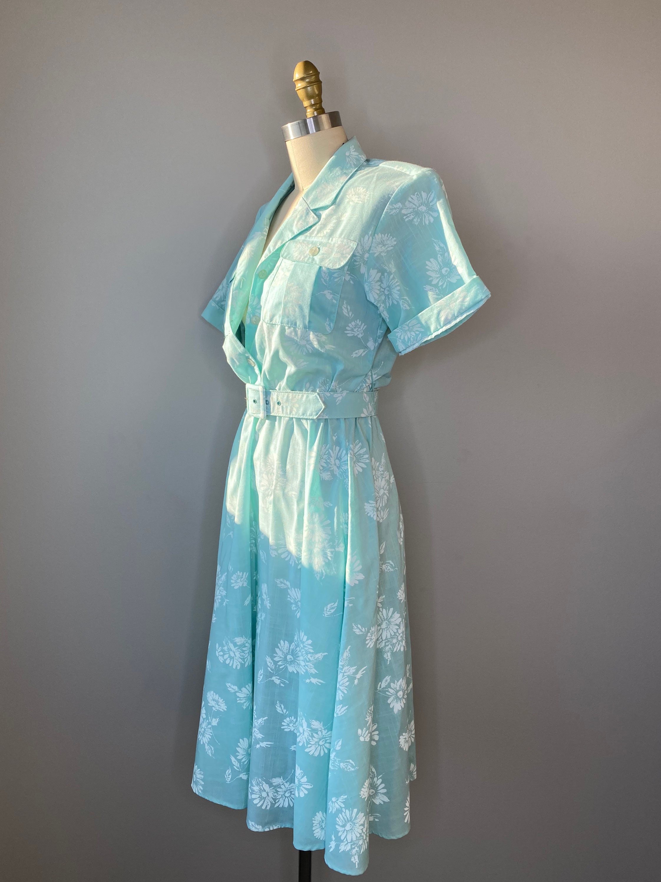 50s Secretary Seamfoam Green & White Dress - Etsy