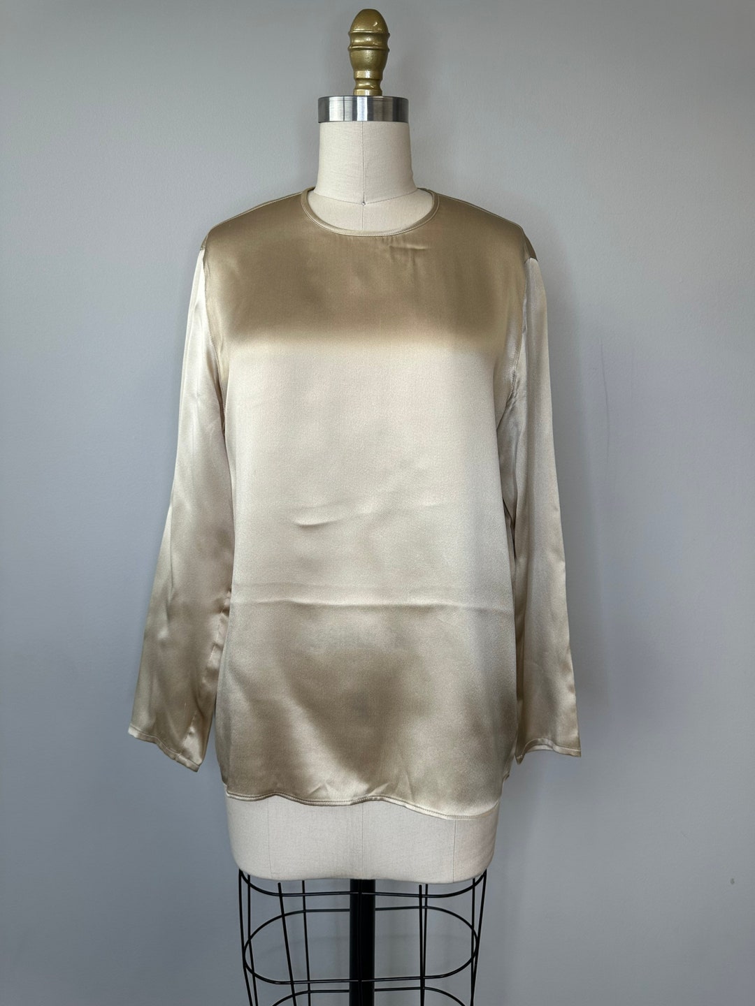 Gold Silk Long Sleeve Blouse - Etsy