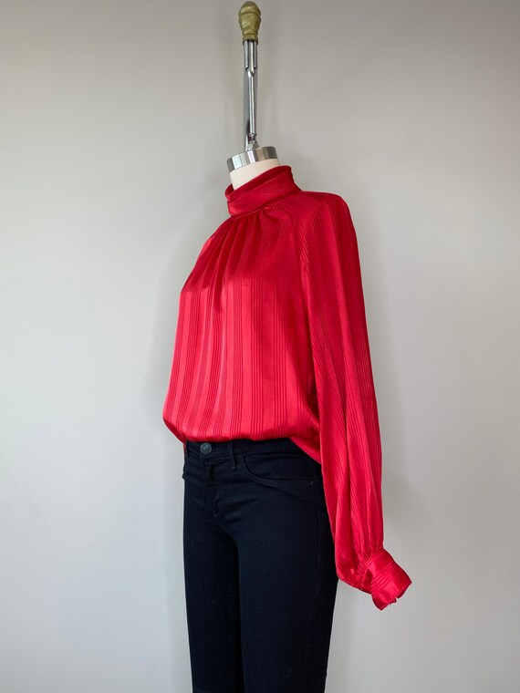 Red High Neck Long Sleeve Blouse - Gem