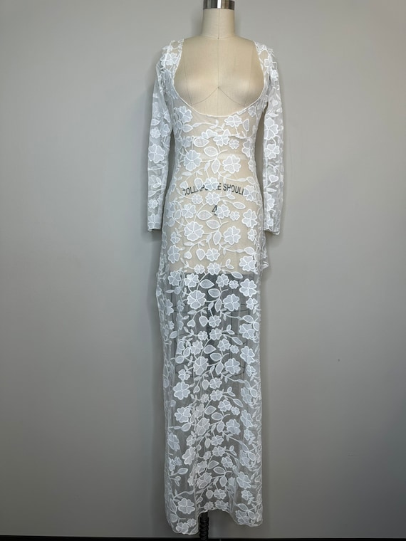 White Sheer Flower negligee Gown - Gem