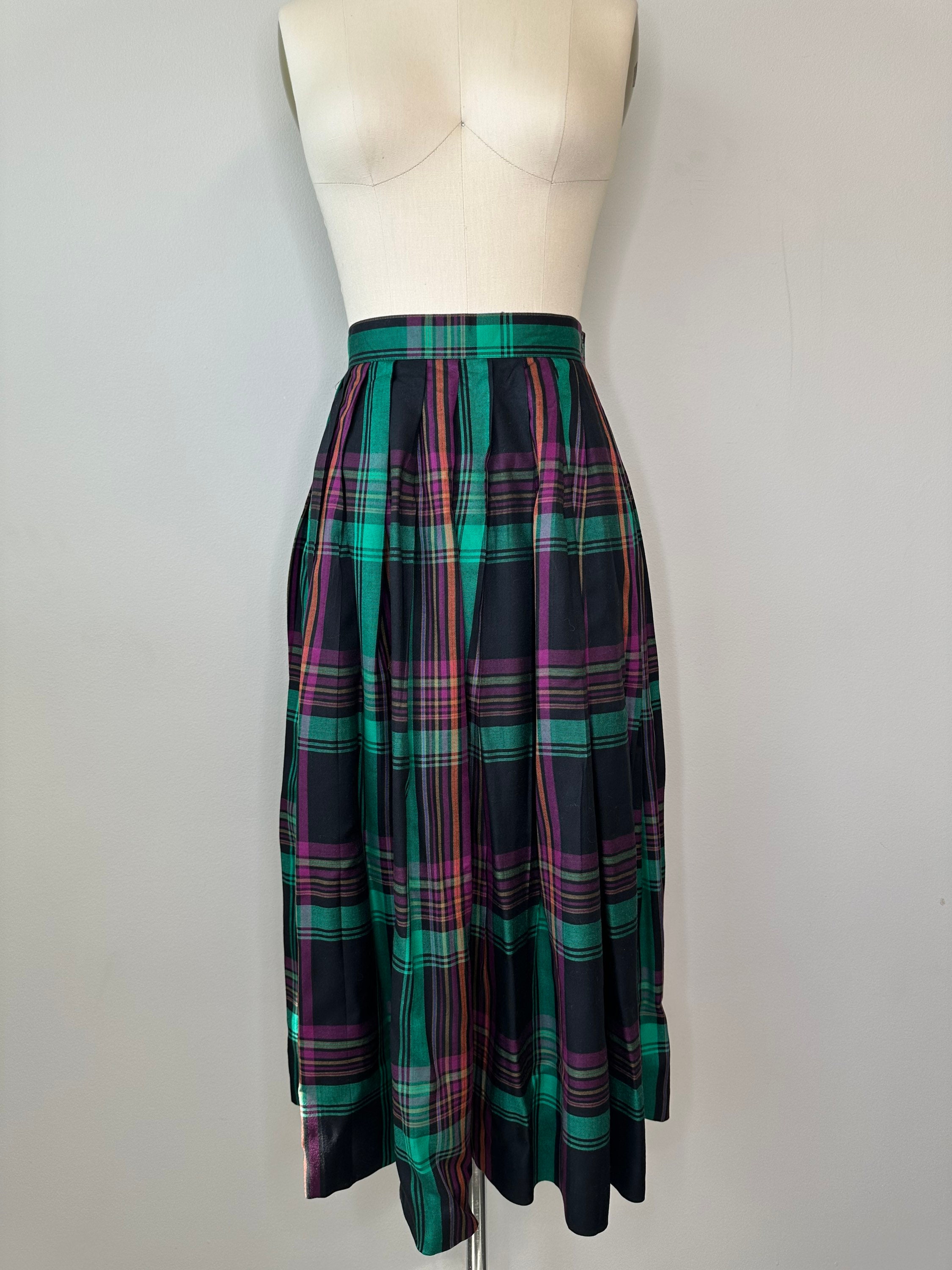 Green, Violet Plaid Pleated Skirt - Etsy