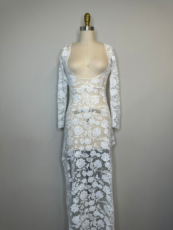 White Sheer Flower negligee Gown - Gem