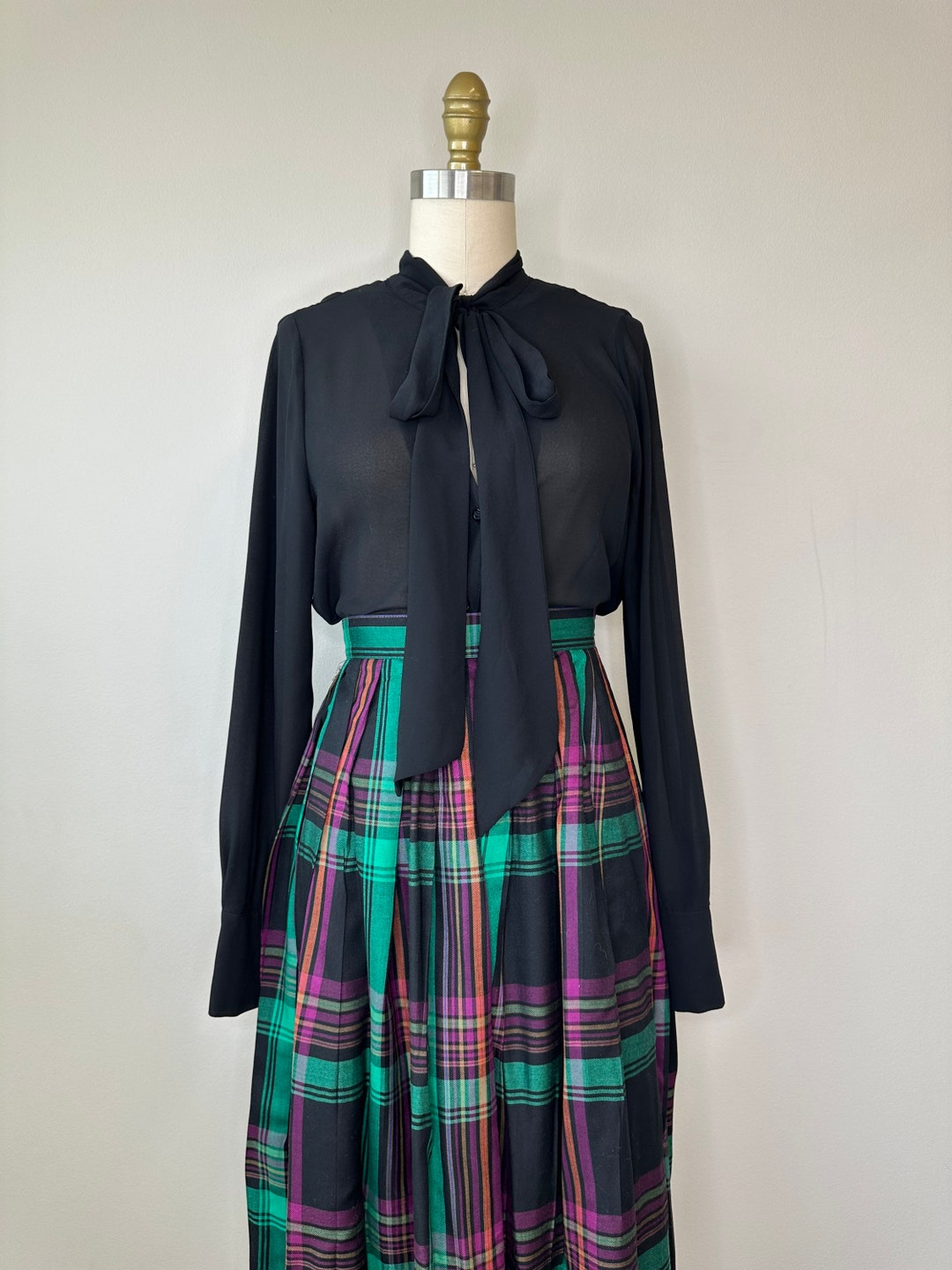 Green, Violet Plaid Pleated Skirt - Etsy