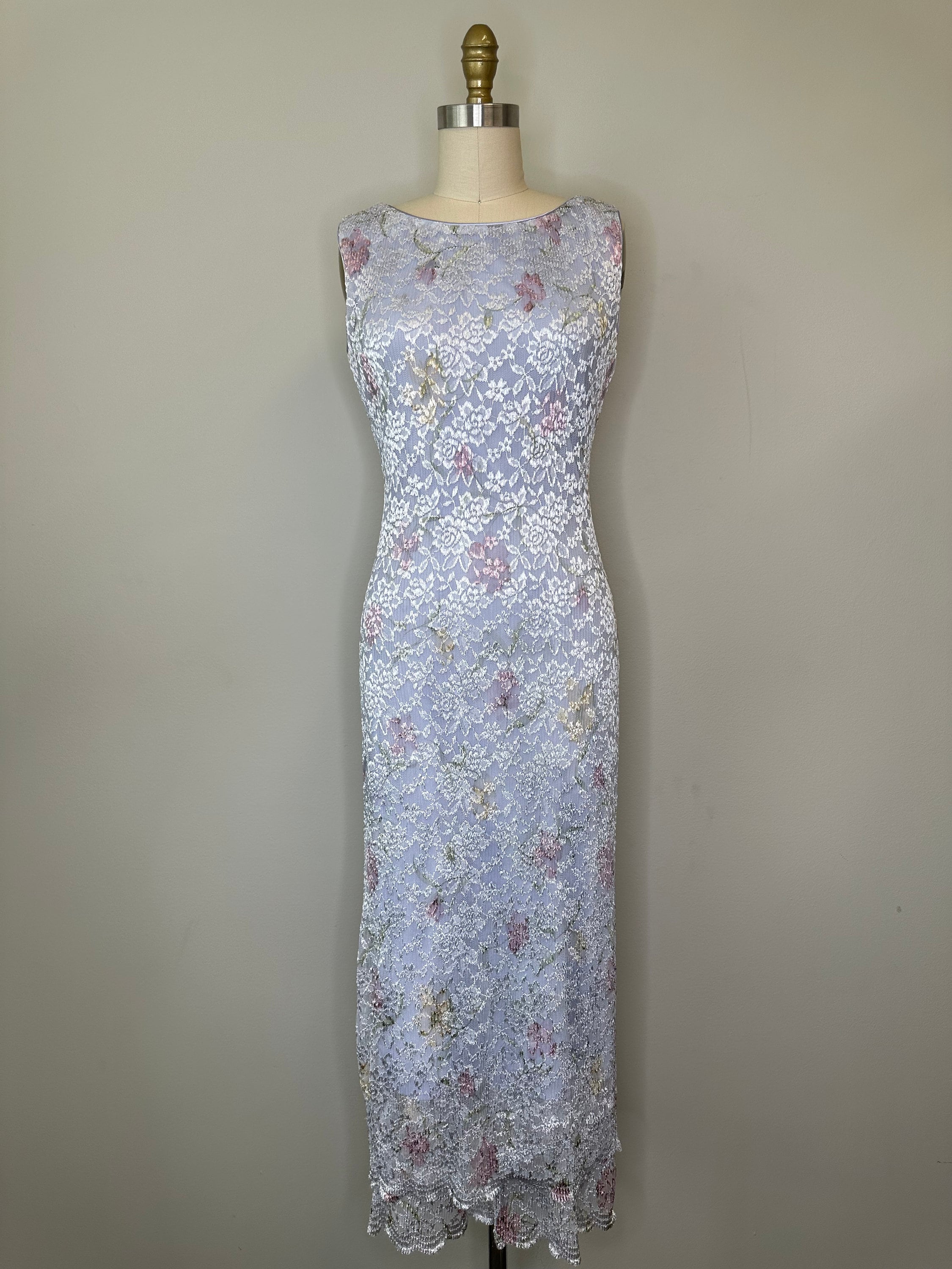 Vintage Periwinkle Lace Overlay Fitted Floral Dress - Etsy
