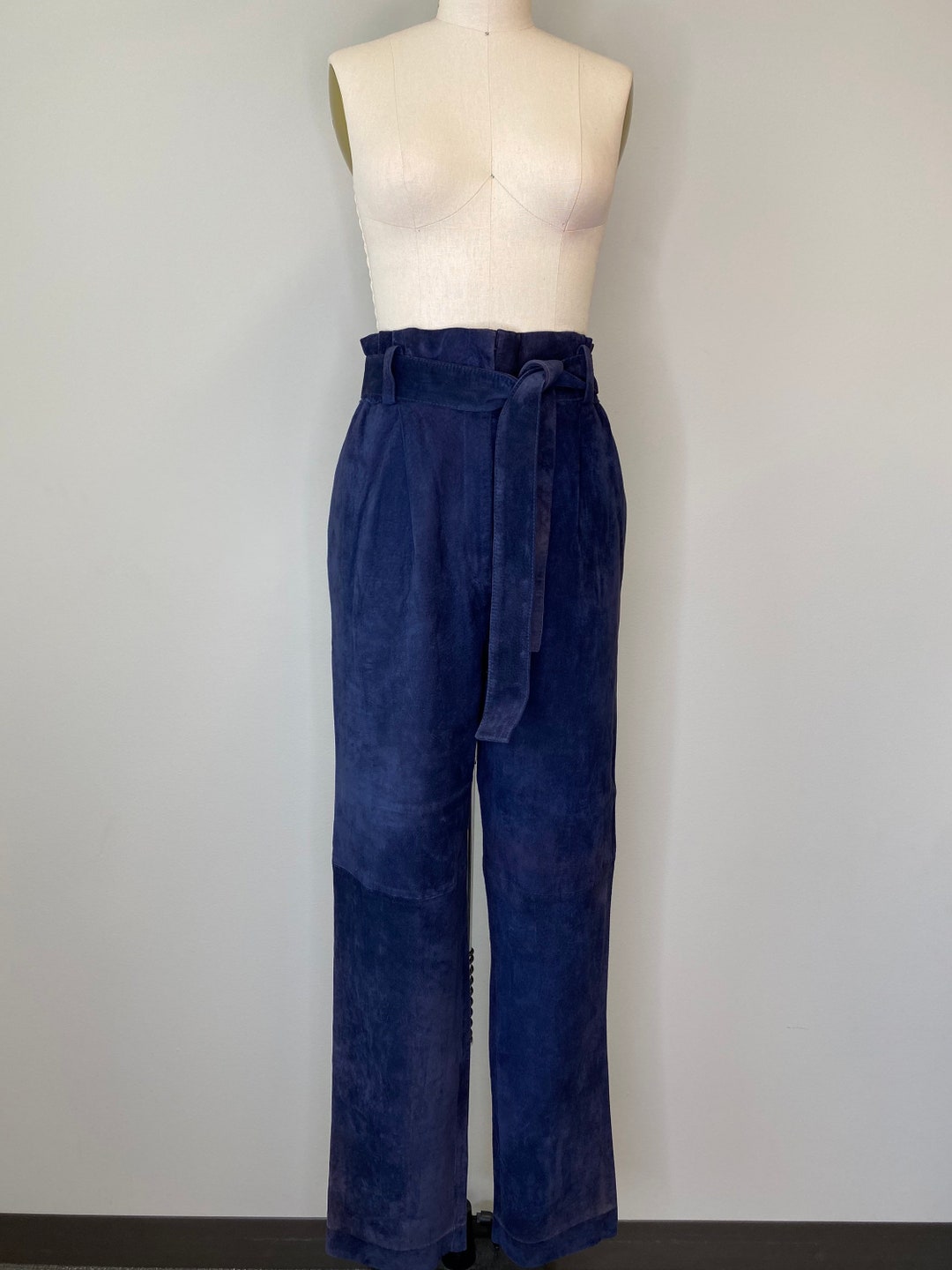 Navy Suede/leather Waste Paper Bag Pants - Etsy