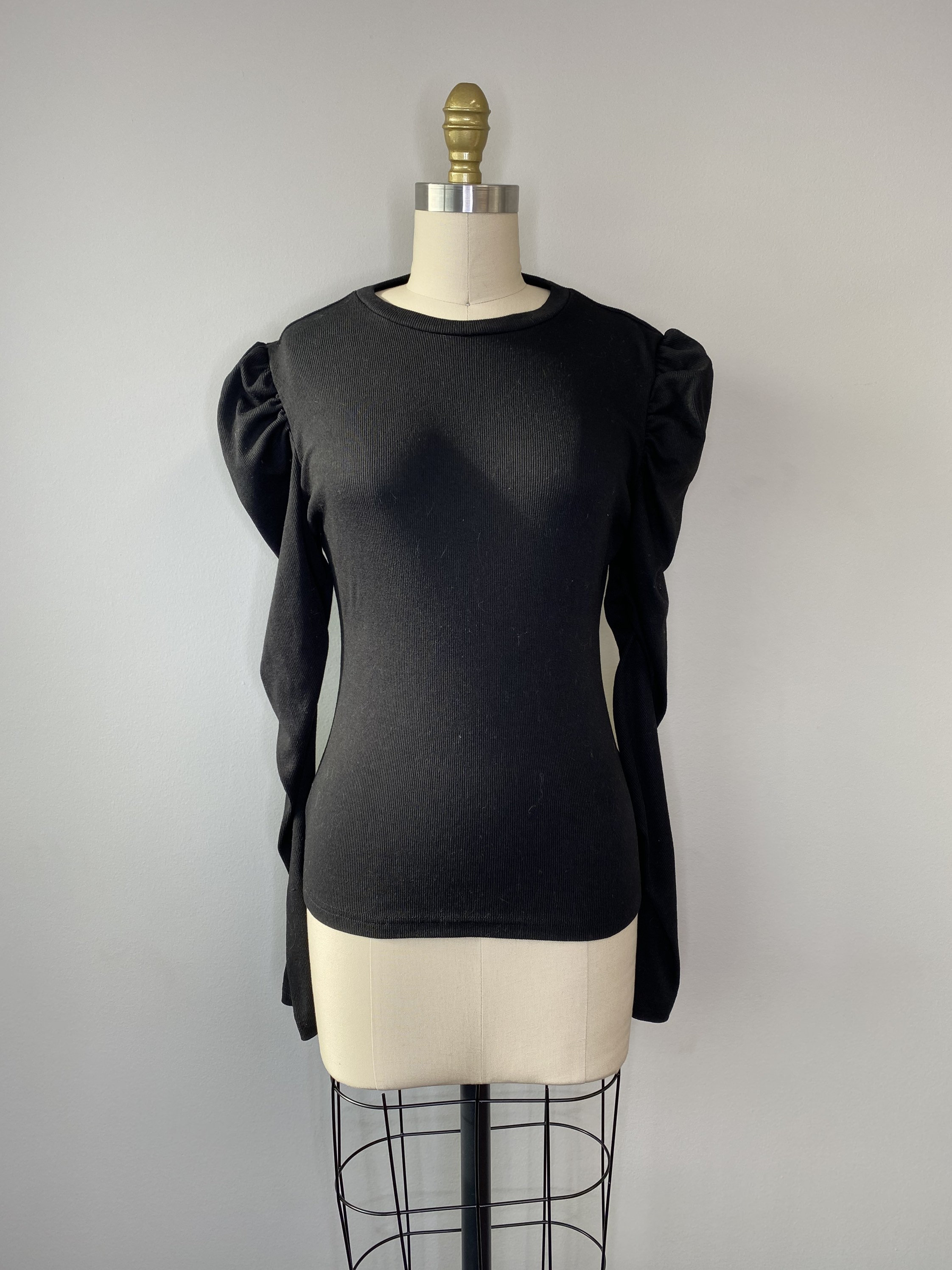 Black Ruched Long Sleeve Ribbed Blouse - Etsy