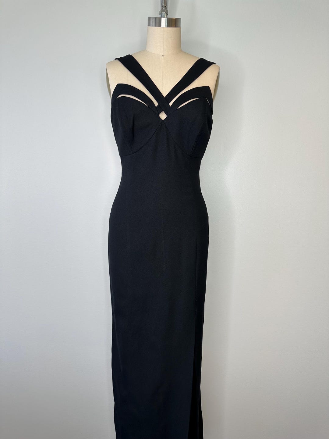 Vintage Sexy 90s Black Long Gown With Slit - Etsy