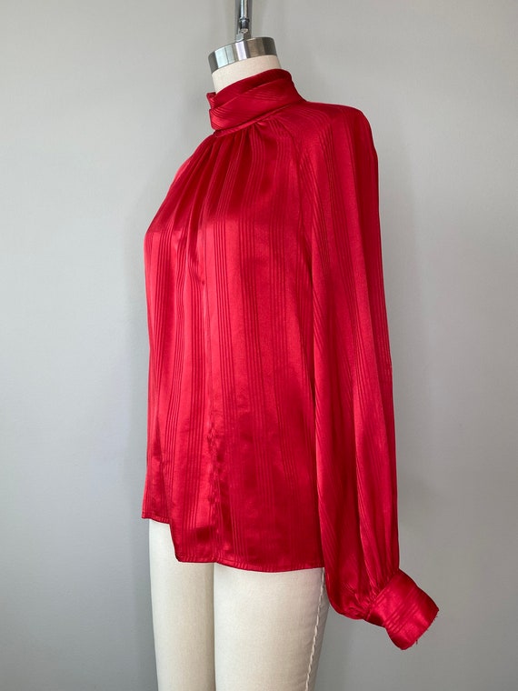Red High Neck Long Sleeve Blouse - Gem
