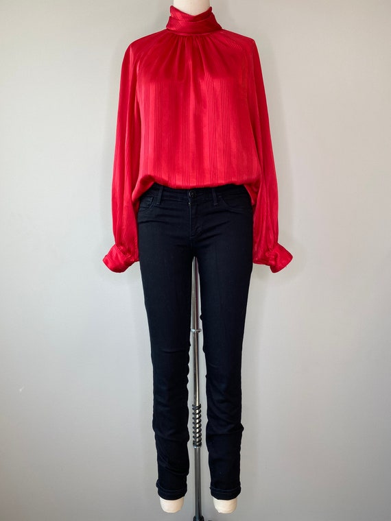 Red High Neck Long Sleeve Blouse - Gem