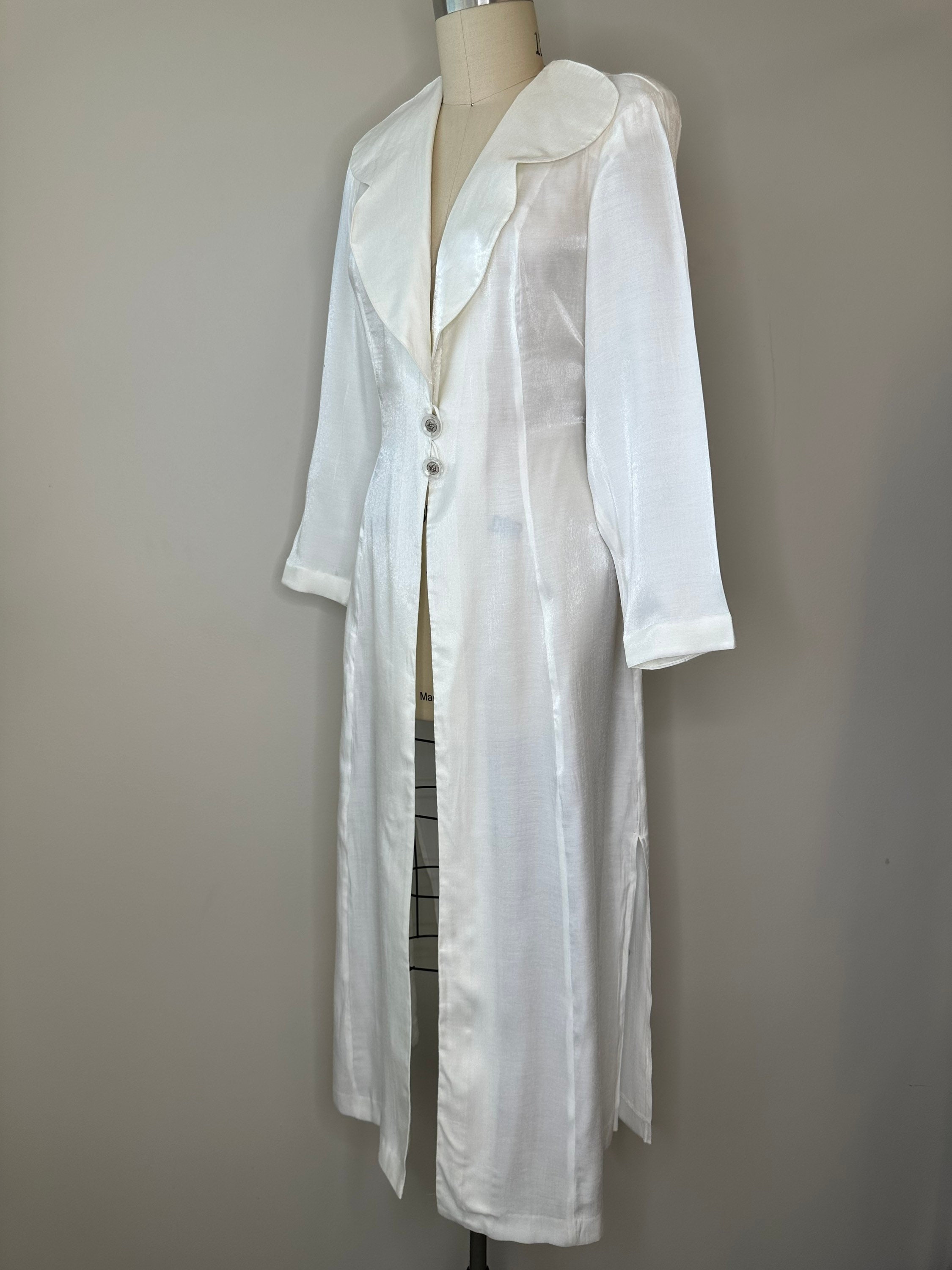 80s Long White Satin Duster Dress - Etsy