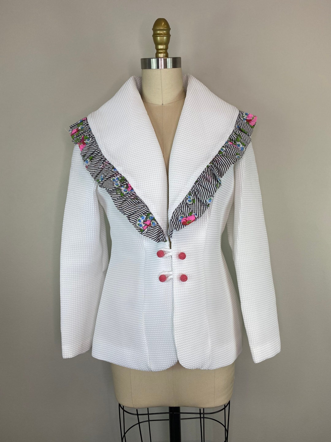 White Waffle Ruffle Blazer - Etsy
