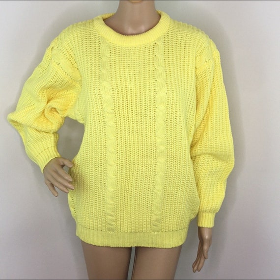 Vintage Chunky Yellow Knit Sweater | Etsy UK