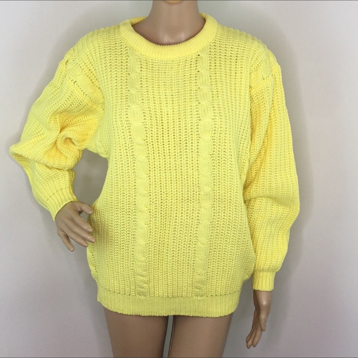 Vintage Chunky Yellow Knit Sweater - Etsy UK