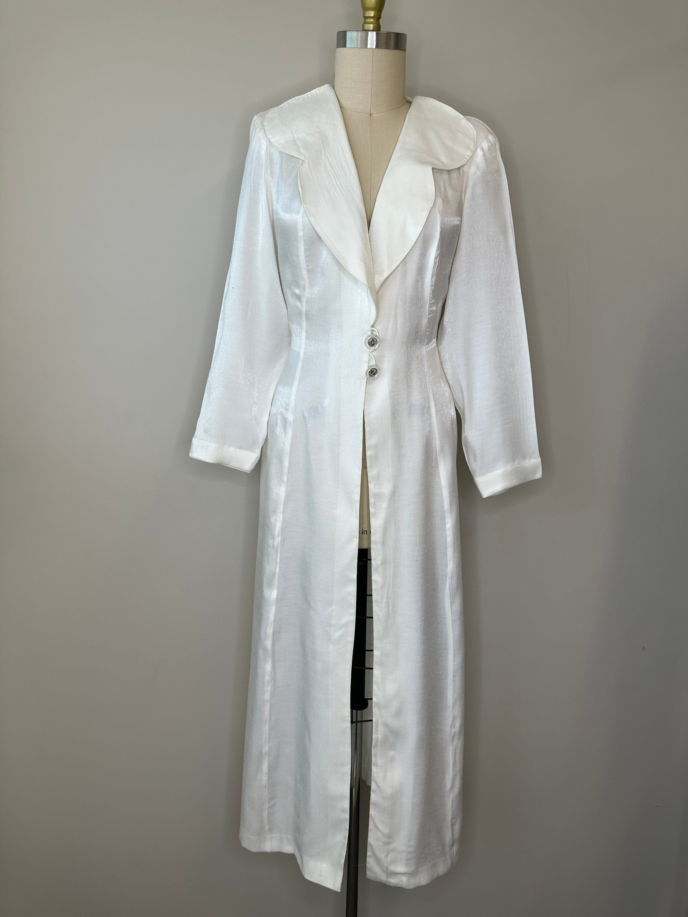 80s Long White Satin Duster Dress - Etsy
