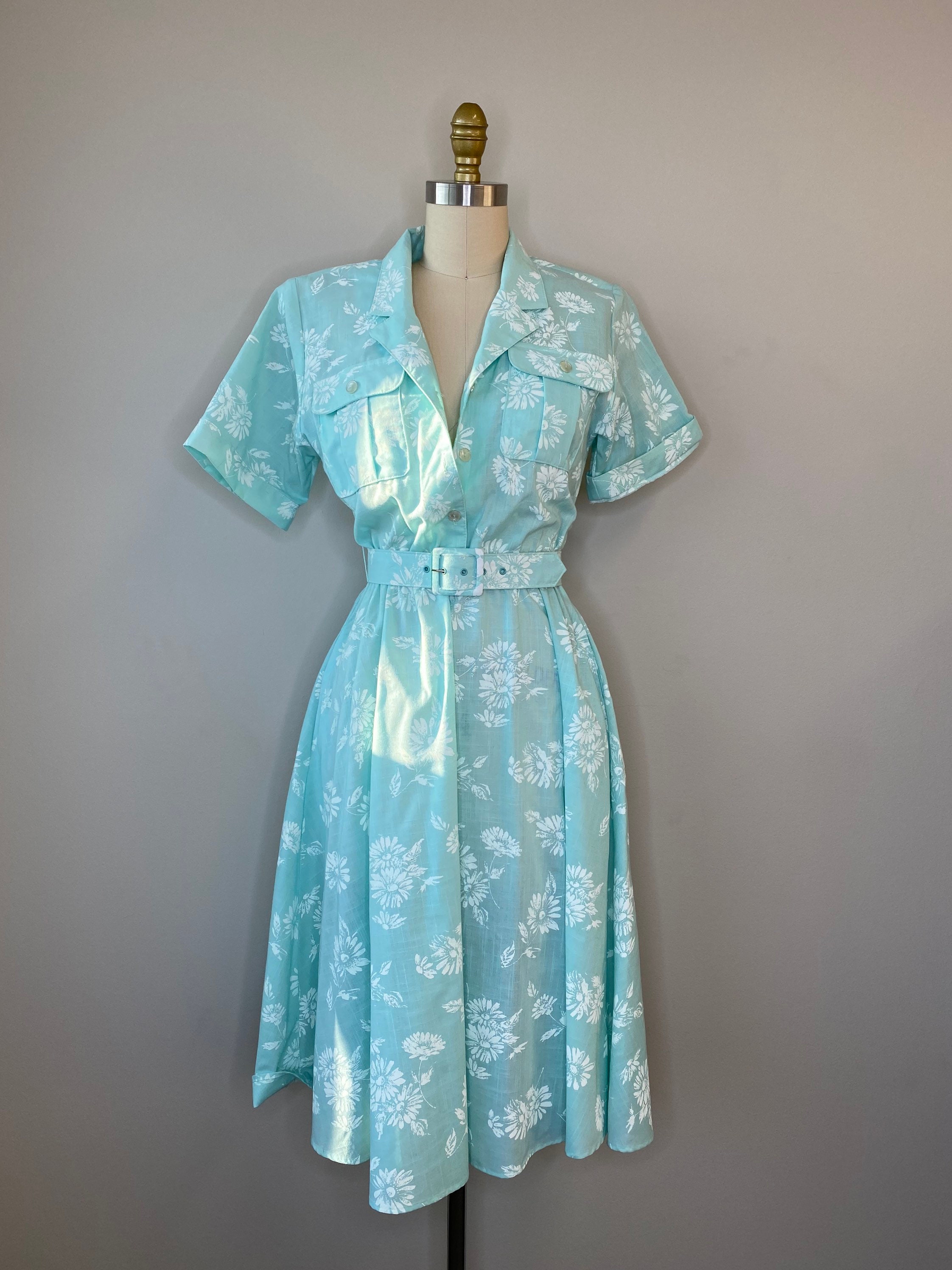 50s Secretary Seamfoam Green & White Dress - Etsy