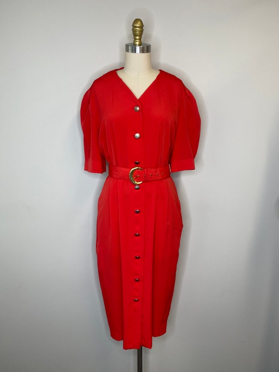 Vintage Red Secretary Belted Dress - Etsy