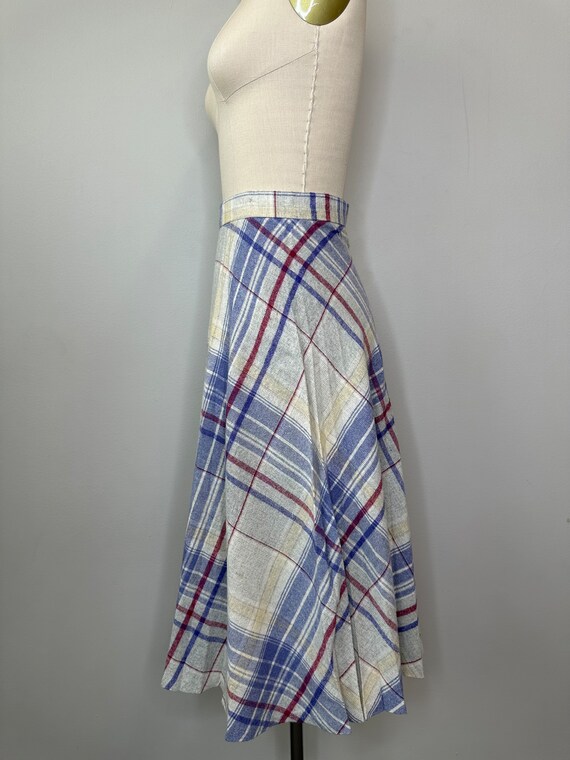 70s Plaid Periwinkle Yellow & Burgundy Skirt - Gem