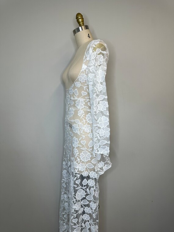 White Sheer Flower negligee Gown - Gem