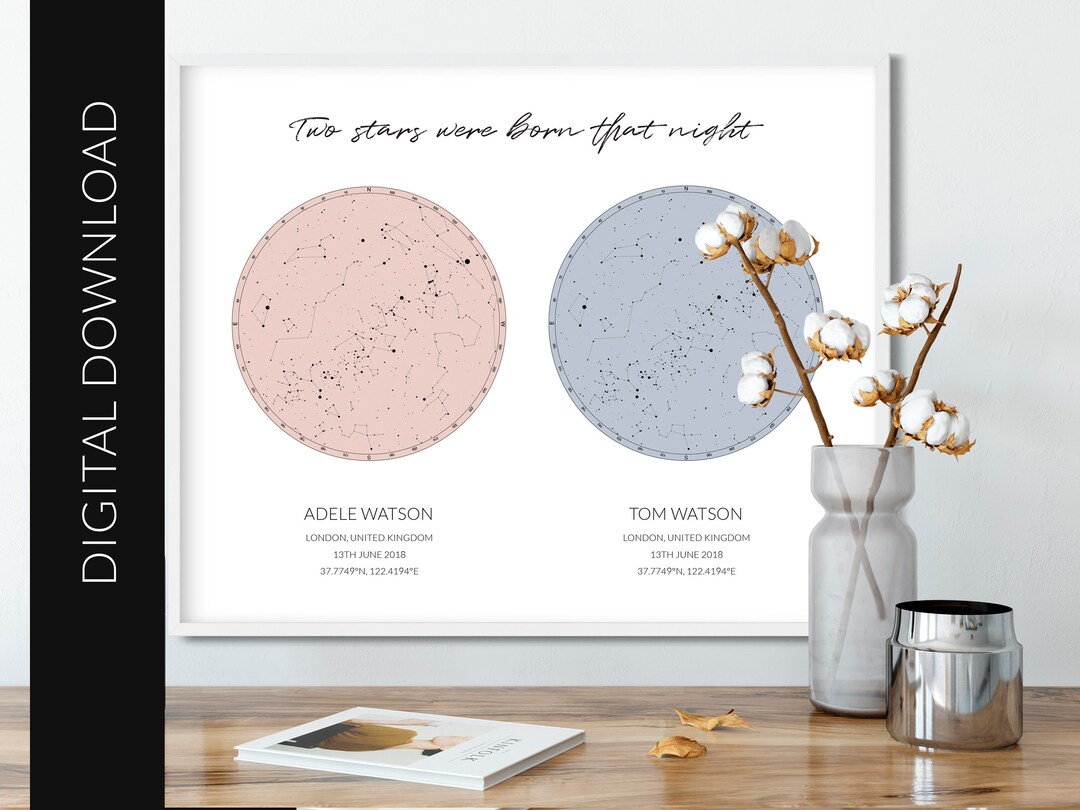 Custom Double Star Map Digital 16x20in, Personalized Anniversary or BFF ...
