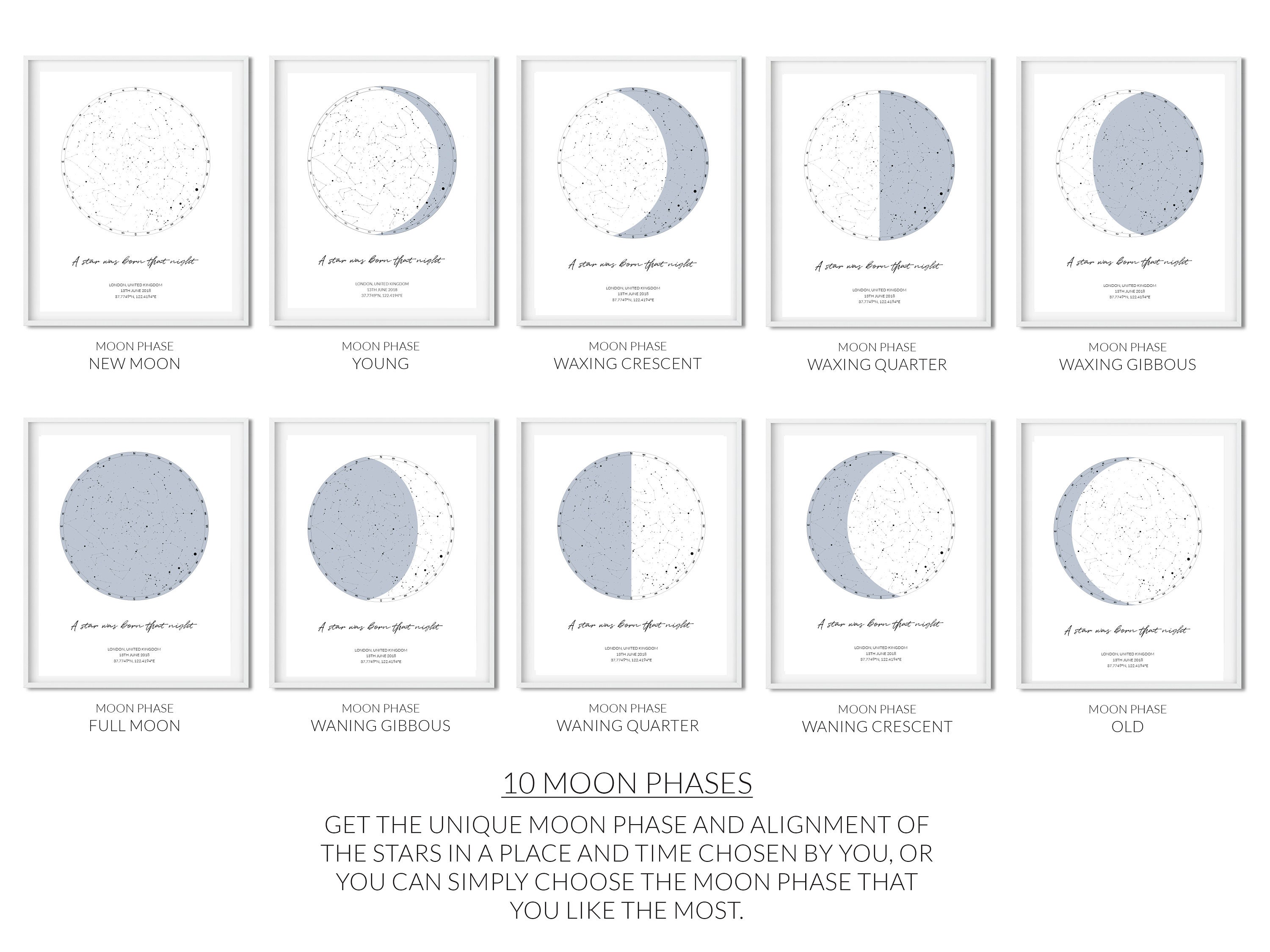 Custom Digital Star Map With Moon Phase 20x16in Great | Etsy