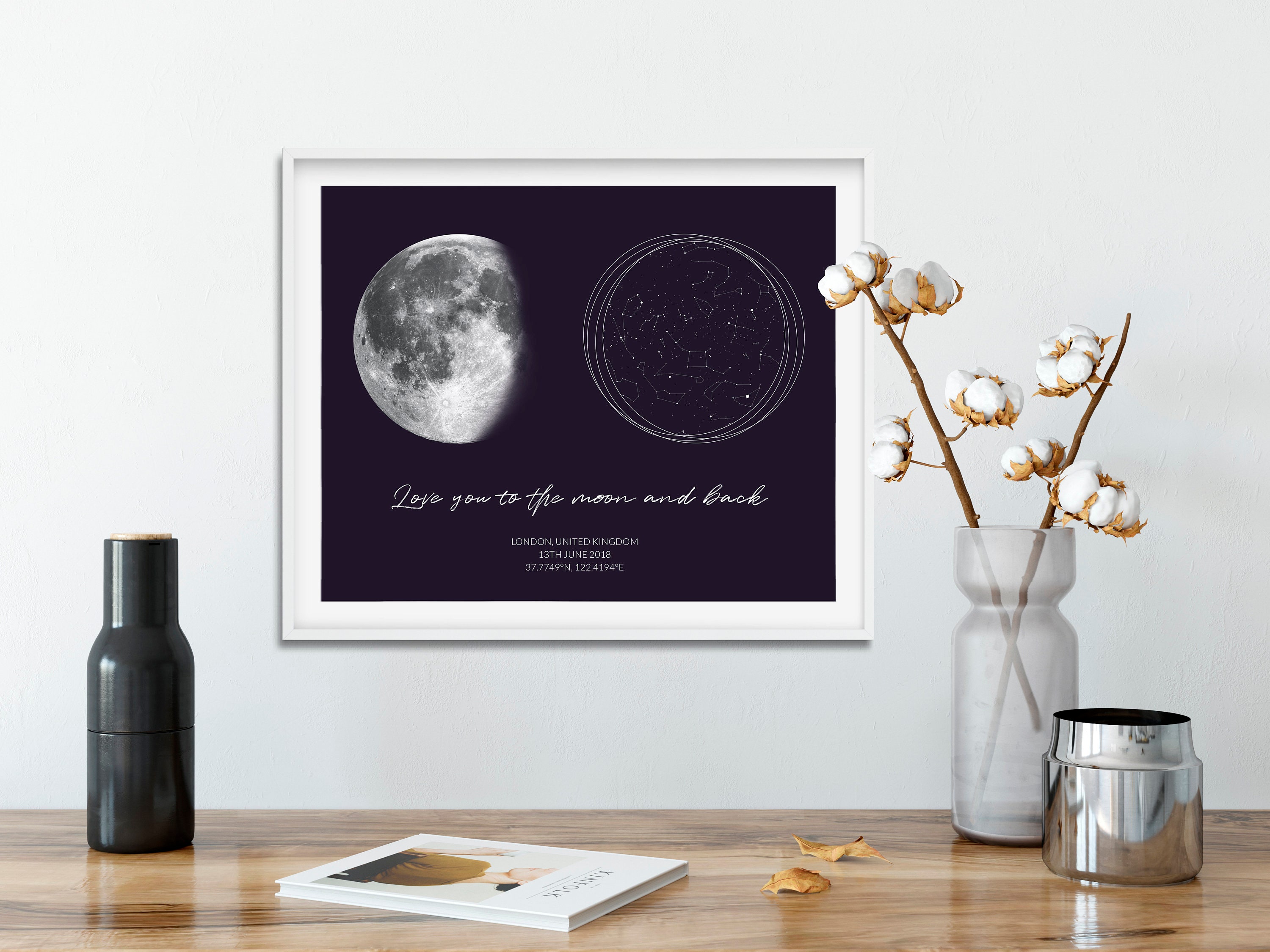 Custom Digital Star Map With Moon Phase, 20x16in, Great Personalized ...