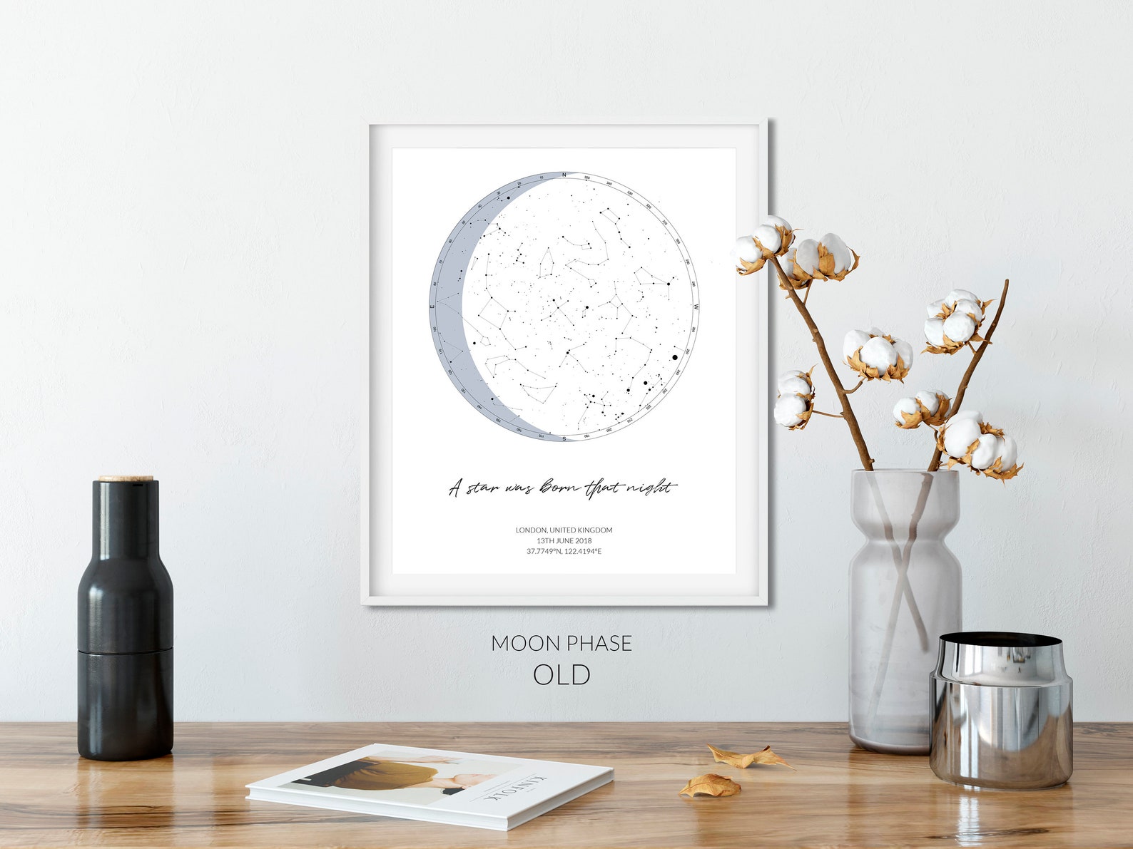 Custom Digital Star Map With Moon Phase 20x16in Great - Etsy